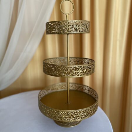 3 Tier Gold Dessert Stand - The Party Centre