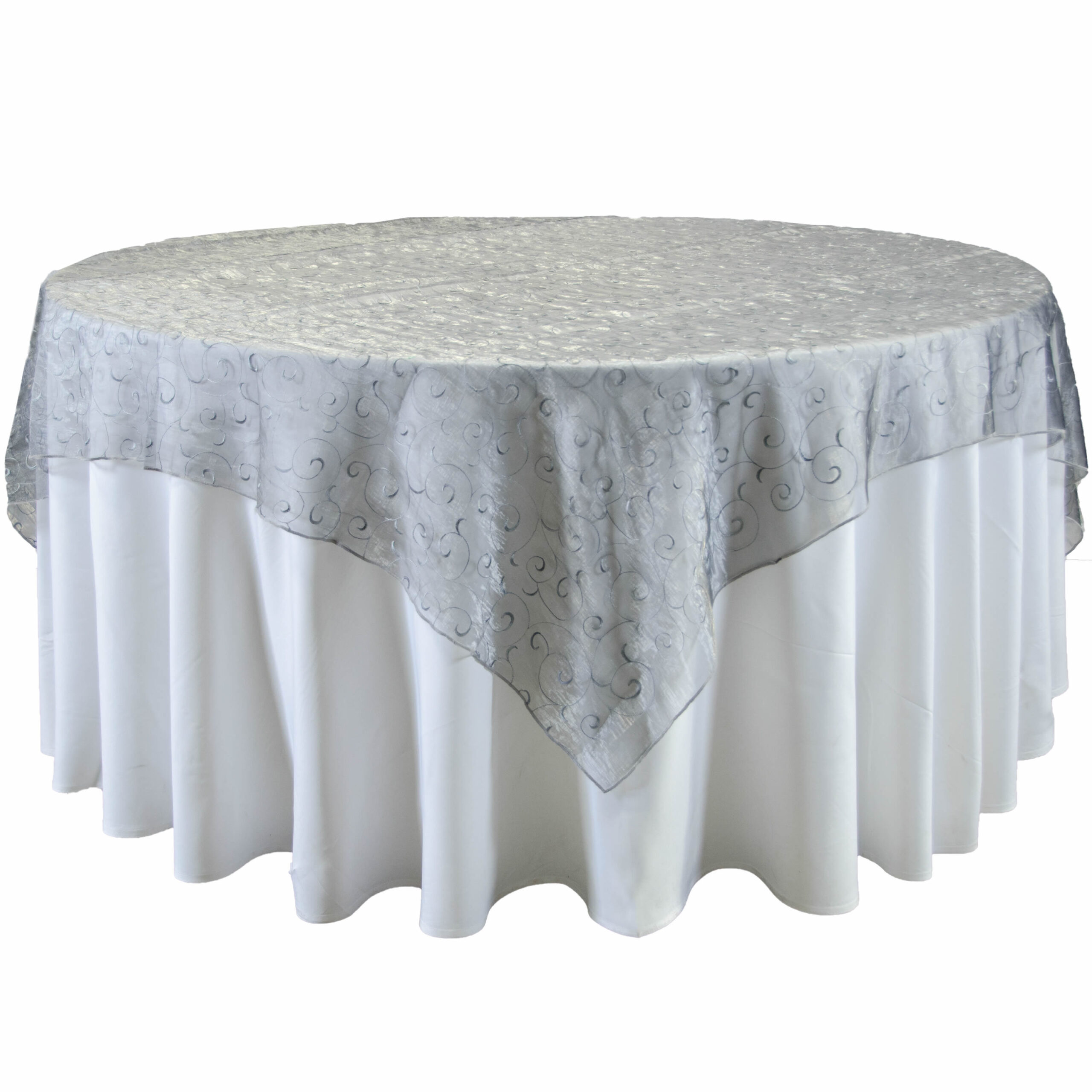 Overlay - Silver Embroidered Organza - The Party Centre